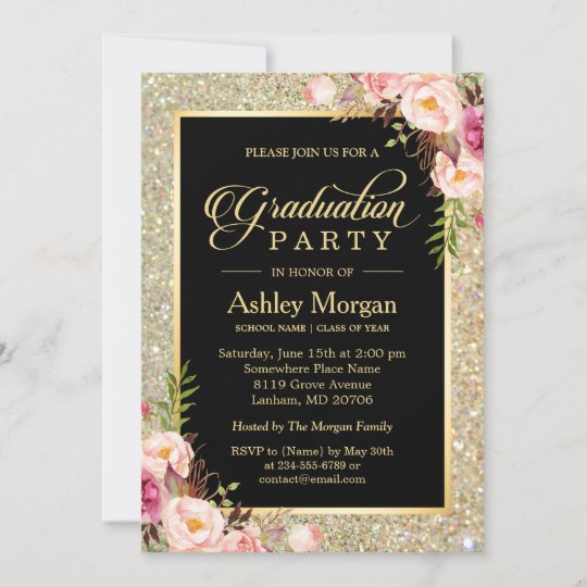 Beautiful Floral Gold Sparkles Graduation Party Invitation | Zazzle.com