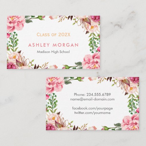 Beautiful Floral Graduate Students Graduation Calling Card | Zazzle