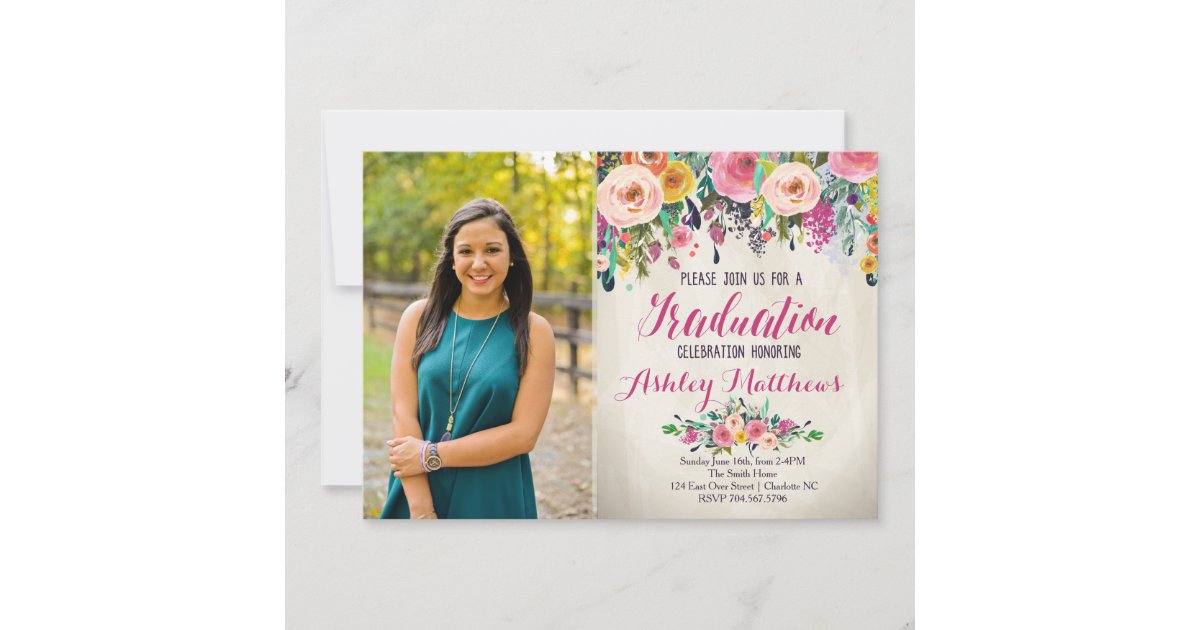Beautiful Floral Graduation Invitation, Invitation | Zazzle