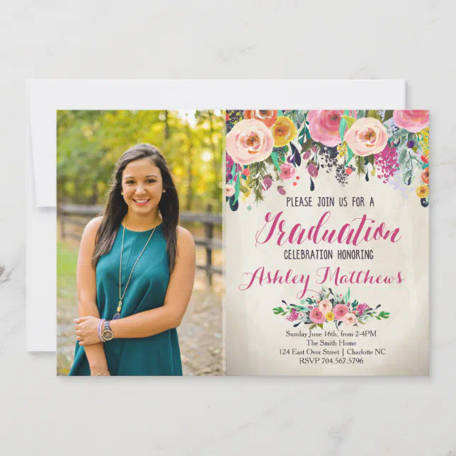Beautiful Floral Graduation Invitation, Invitation | Zazzle
