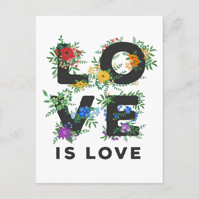 Beautiful Floral Love Is Love Pride Postcard | Zazzle