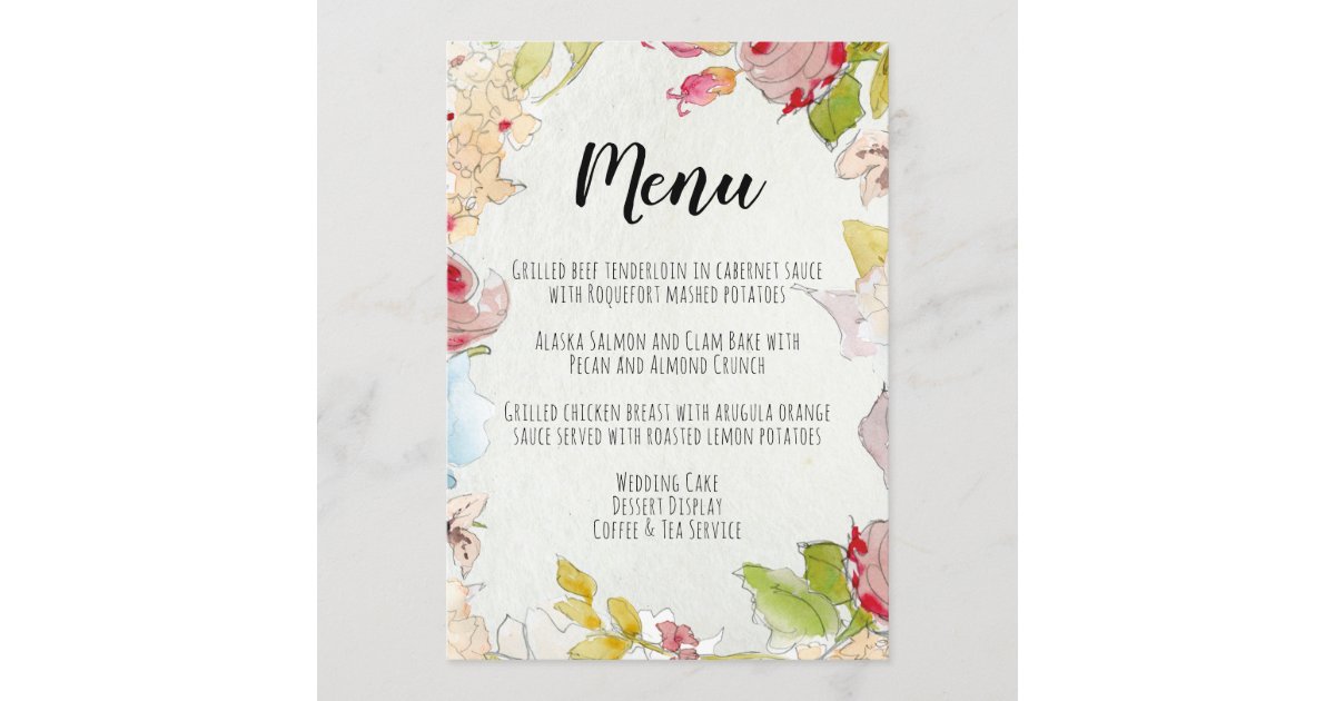 BEAUTIFUL FLORAL MENU CARD | Zazzle