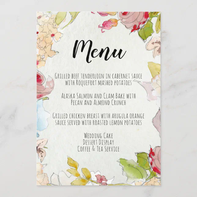 BEAUTIFUL FLORAL MENU CARD | Zazzle