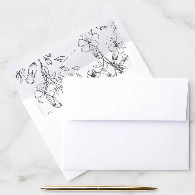 Beautiful Floral Monogram Sketched Wedding Envelope Liner | Zazzle