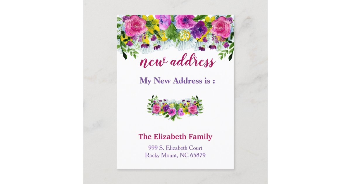 Beautiful Floral New Address Moving Announcement | Zazzle