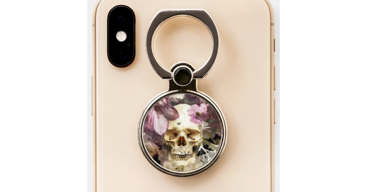 Beautiful Floral Pink Creepy Death Skull Phone Ring Stand | Zazzle