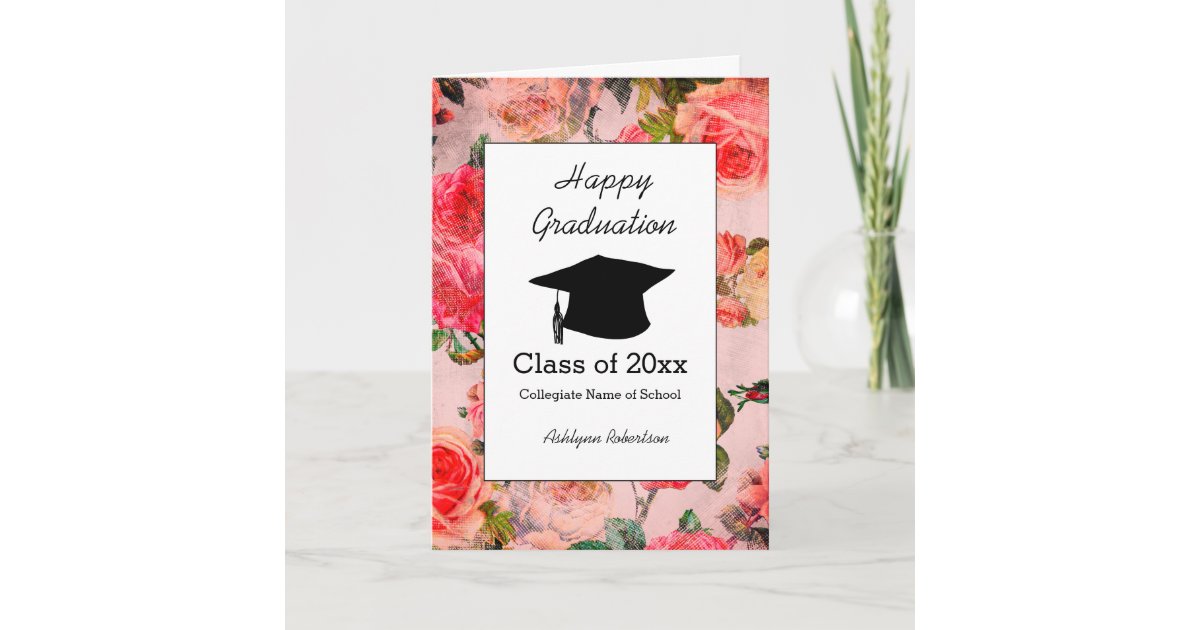 Beautiful Floral Pink Graduation Card | Zazzle