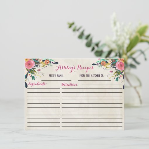 Beautiful Floral Recipe cards | Zazzle