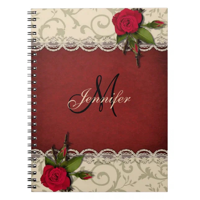 Beautiful Floral Vintage Design - Monogram Notebook | Zazzle