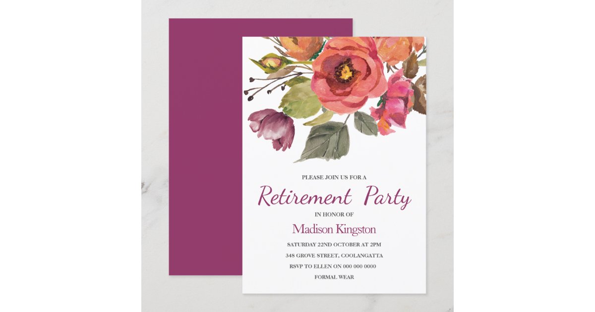 Beautiful Flowers Womans Retirement Party Invite | Zazzle