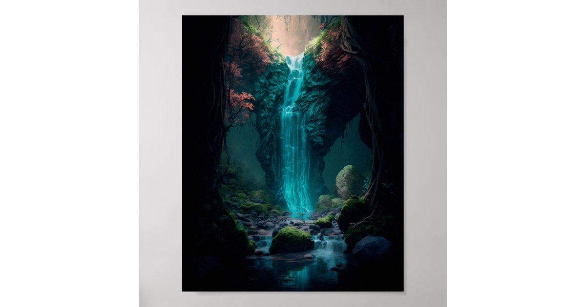 Beautiful Forest Waterfall, Magical Forest Poster | Zazzle