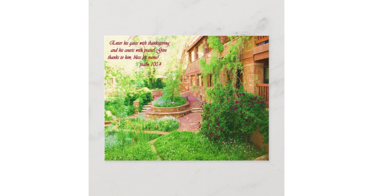 Beautiful Garden Courtyard Photo with Bible Verse Postcard | Zazzle