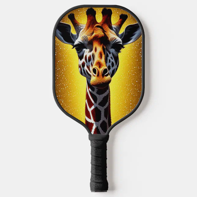 Beautiful Giraffe with a Gold Glitter Pickleball Paddle | Zazzle