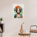 Beautiful Girl Portrait with Flowers in Her Head Poster | Zazzle