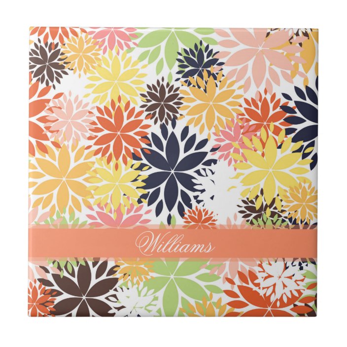 Beautiful girly trendy floral illustration pattern ceramic tile ...