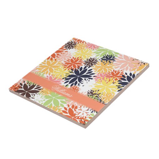 Beautiful girly trendy floral illustration pattern ceramic tile | Zazzle
