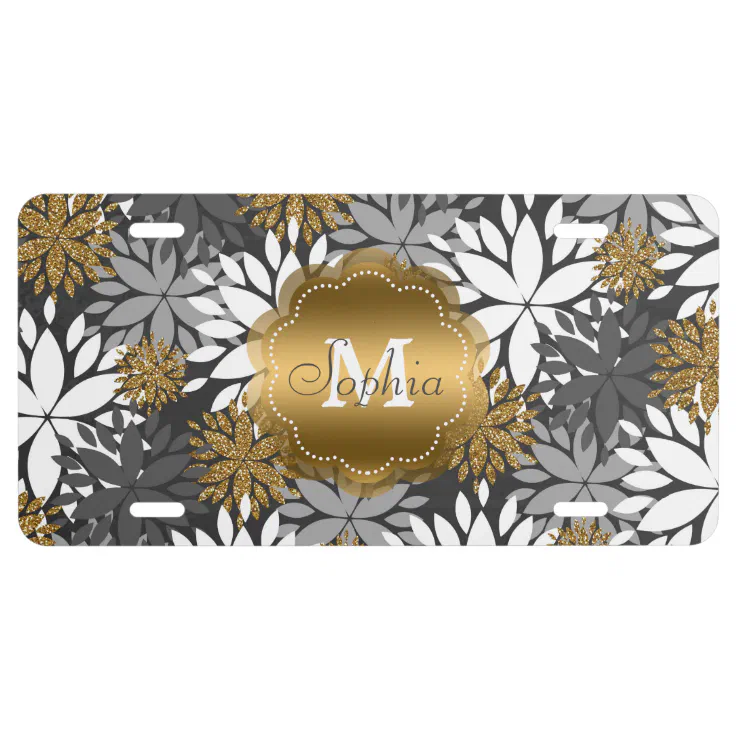 Beautiful girly trendy monogram floral license plate | Zazzle