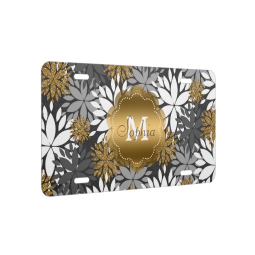 Beautiful girly trendy monogram floral license plate | Zazzle