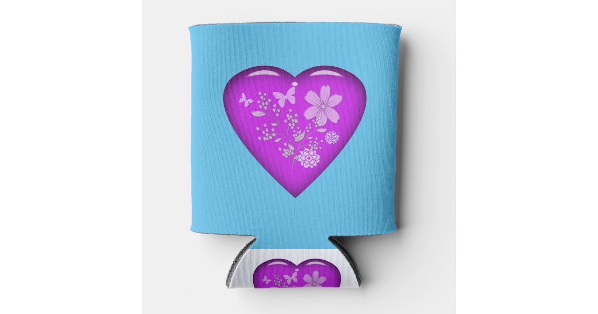 Beautiful Glass Floral Heart Can Cooler | Zazzle