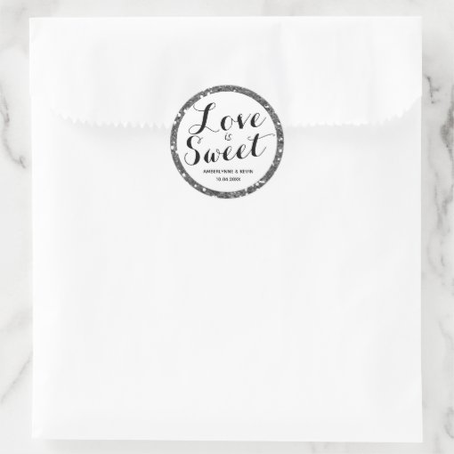 Beautiful Glitter Silver Love Is Sweet Classic Round Sticker Zazzle