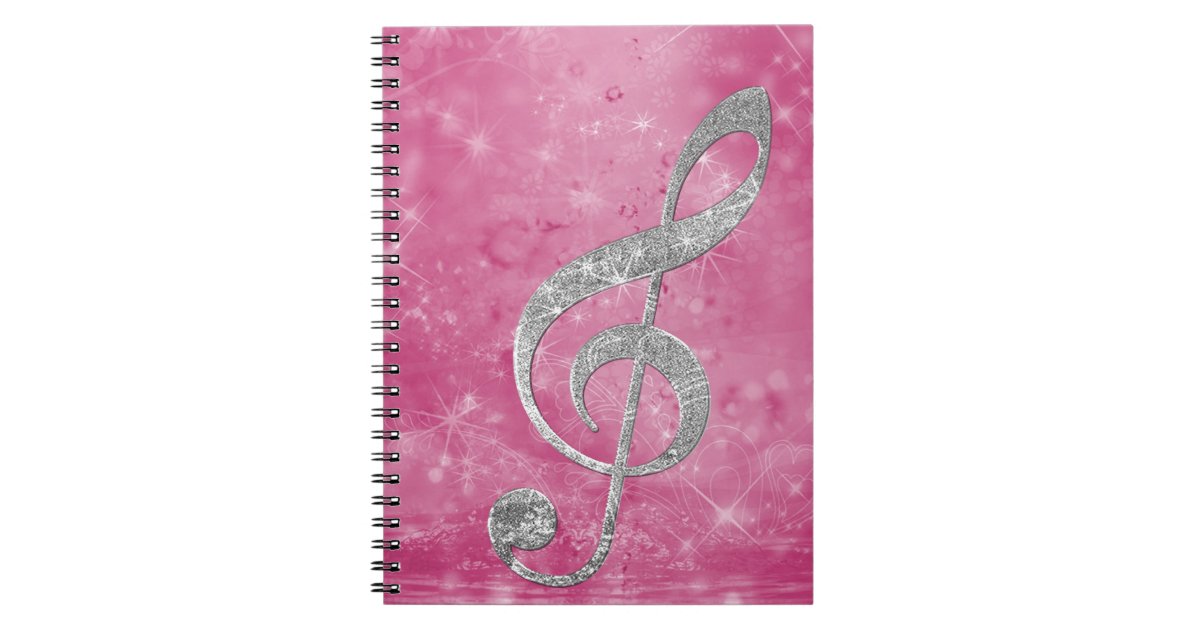 Beautiful glittery effect silver treble clef notebook | Zazzle