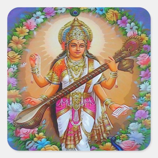 Beautiful Goddess Saraswati Square Sticker | Zazzle.com