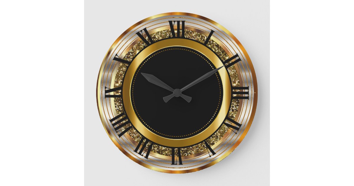 Beautiful Gold and Black Large Clock | Zazzle