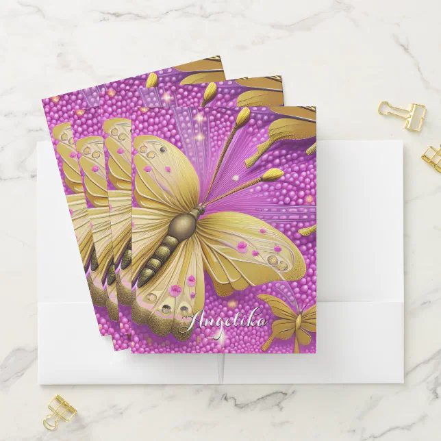 Beautiful Gold Butterfly Watercolor Personalized Pocket Folder | Zazzle