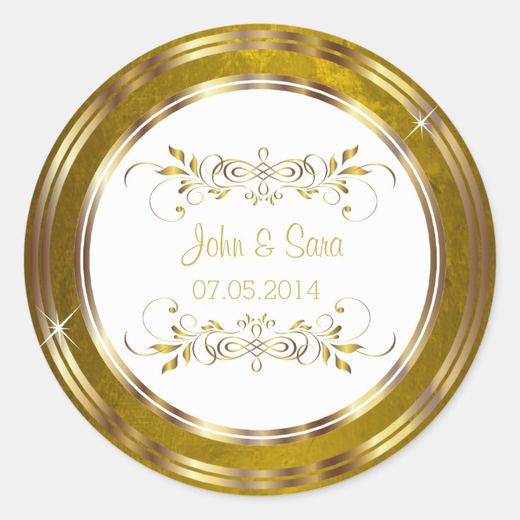 Beautiful Gold Foil Outline Wedding Classic Round Sticker | Zazzle