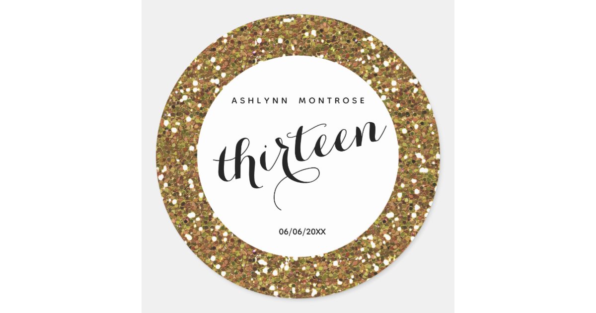 Beautiful Gold Glitter 13th Birthday Classic Round Sticker | Zazzle