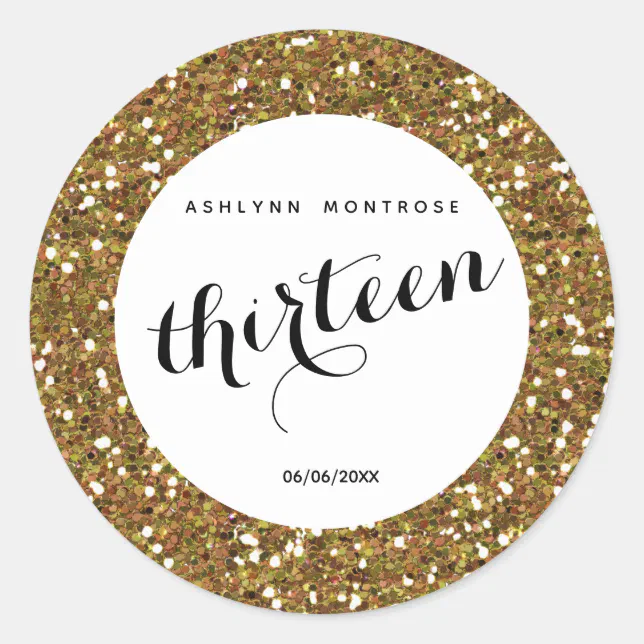 Beautiful Gold Glitter 13th Birthday Classic Round Sticker | Zazzle