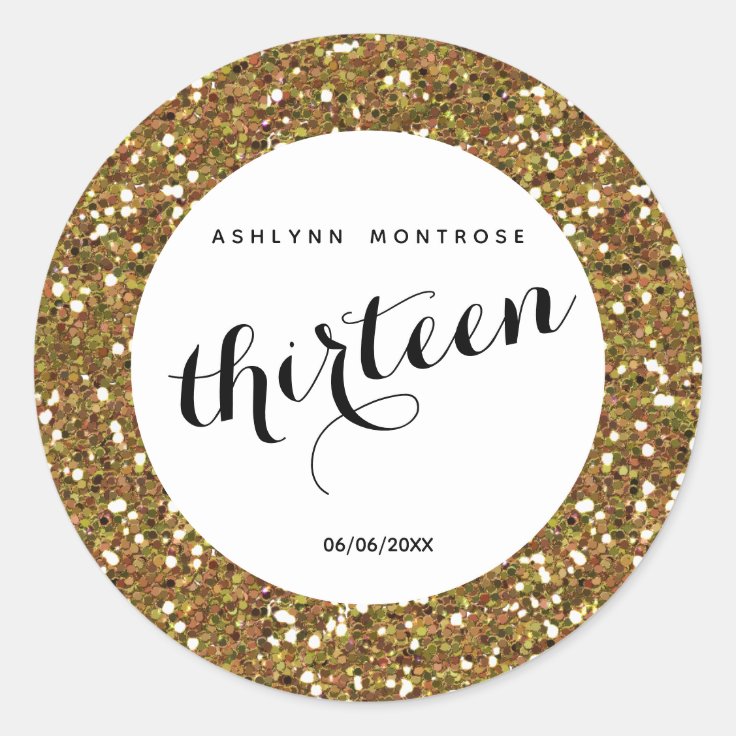 Beautiful Gold Glitter 13th Birthday Classic Round Sticker | Zazzle