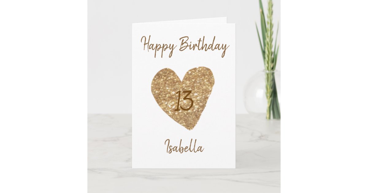 Beautiful Gold Watercolor Heart 13th Birthday Card | Zazzle