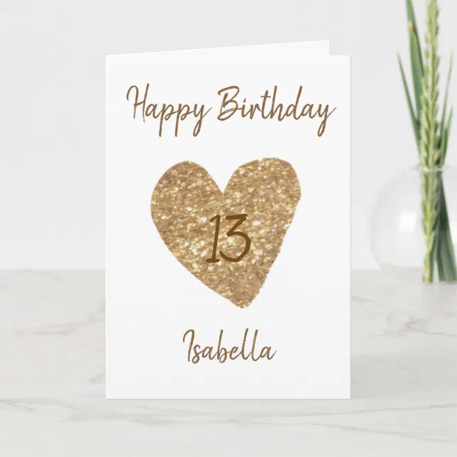 Beautiful Gold Watercolor Heart 13th Birthday Card | Zazzle