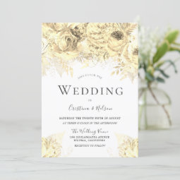 Beautiful Golden Flowers Elegant Wedding Invitation | Zazzle