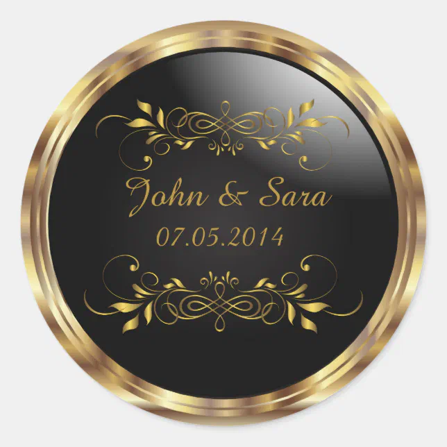 Beautiful Golden Metallic Outline Classic Round Sticker | Zazzle