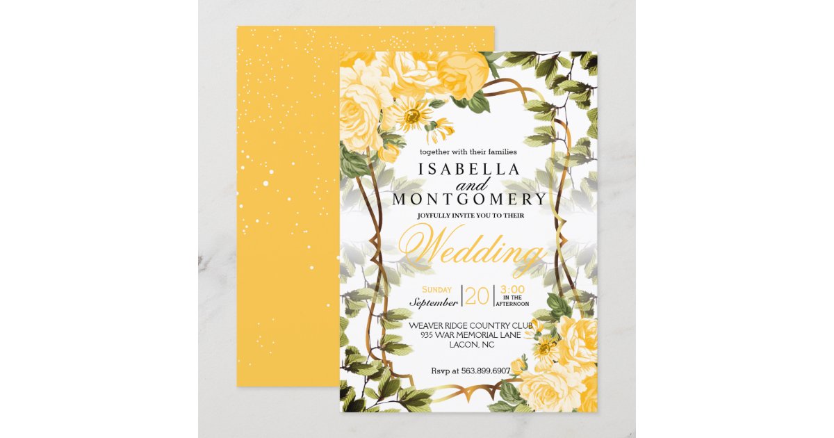 Beautiful Golden Yellow Floral Invitation | Zazzle