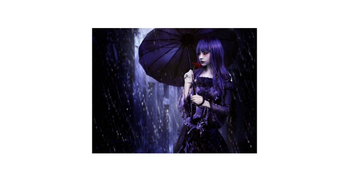 Beautiful Goth Girl in Rain Postcard | Zazzle.com