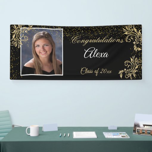 Beautiful Graduation Gold Glitter Confetti Banner | Zazzle