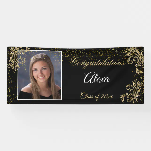 Beautiful Graduation Gold Glitter Confetti Banner | Zazzle
