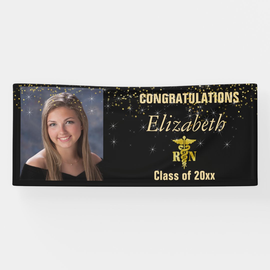 Beautiful, Graduation, Gold Glitter, Custom Photo, Banner | Zazzle