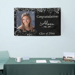 Beautiful, Graduation, Silver Glitter and Confetti Banner | Zazzle