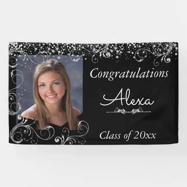 Beautiful, Graduation, Silver Glitter and Confetti Banner | Zazzle