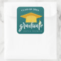 Beautiful Green Gold Grad Hat 2024 Graduation Square Sticker | Zazzle