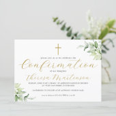Beautiful Greenery and Cross Confirmation Invitation | Zazzle