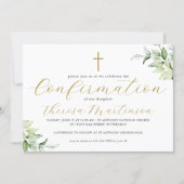 Beautiful Greenery and Cross Confirmation Invitation | Zazzle
