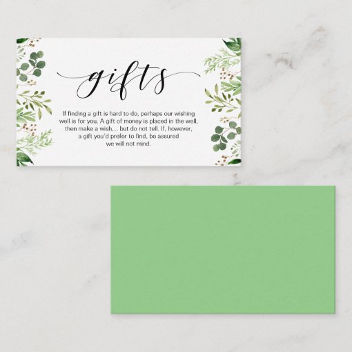 Beautiful greenery, Black font, A note on gifts Enclosure Card | Zazzle