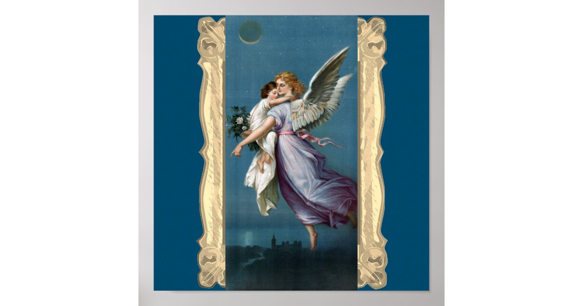 Beautiful Guardian Angel Painting Poster | Zazzle