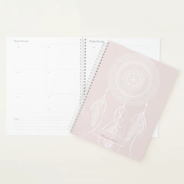 Beautiful Hand Drawn White Dream Catcher Mandala Planner | Zazzle