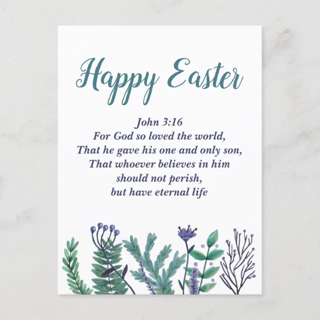 Beautiful Happy Easter John 3:16 Bible Verse Postcard | Zazzle